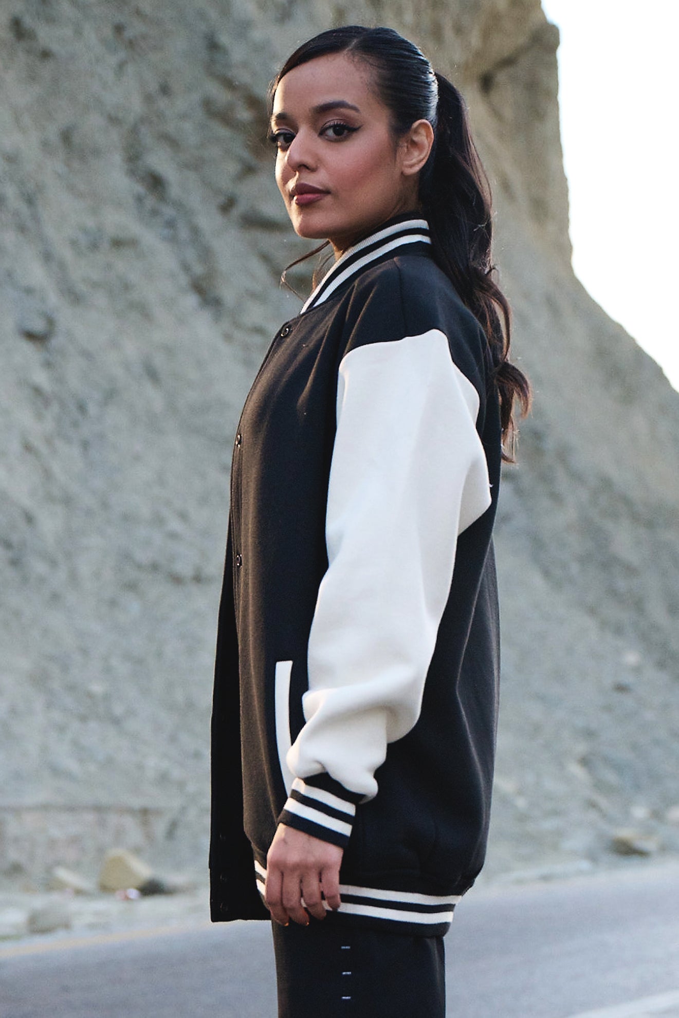 UNISEX VARSITY JACKET CREAM/BLACK – Excel Group