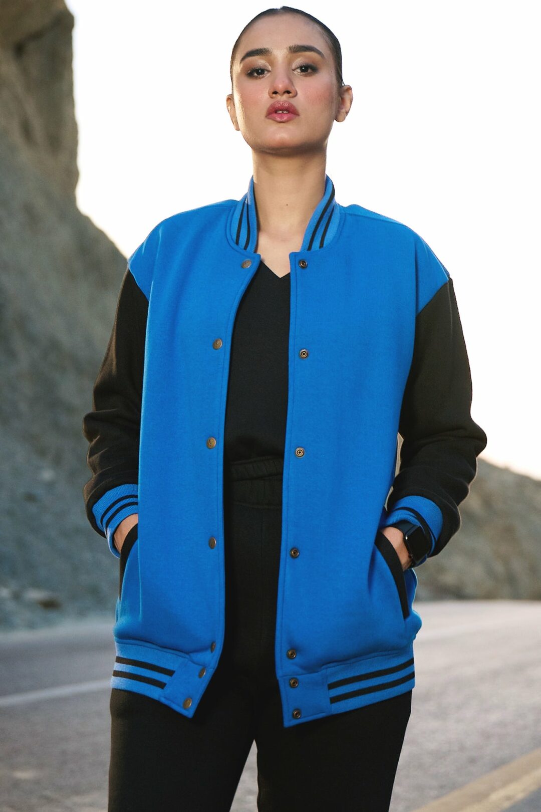 UNISEX VARSITY JACKET BLUE/BLACK – Excel Group