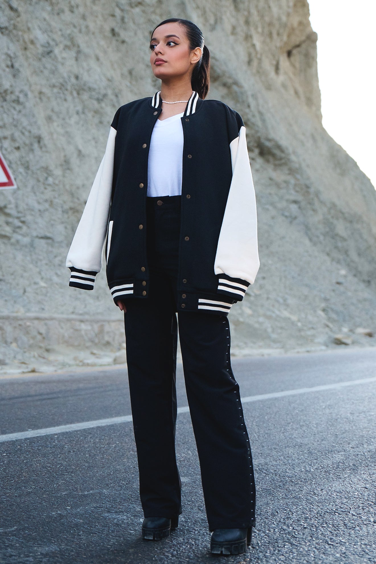 UNISEX VARSITY JACKET CREAM/BLACK – Excel Group